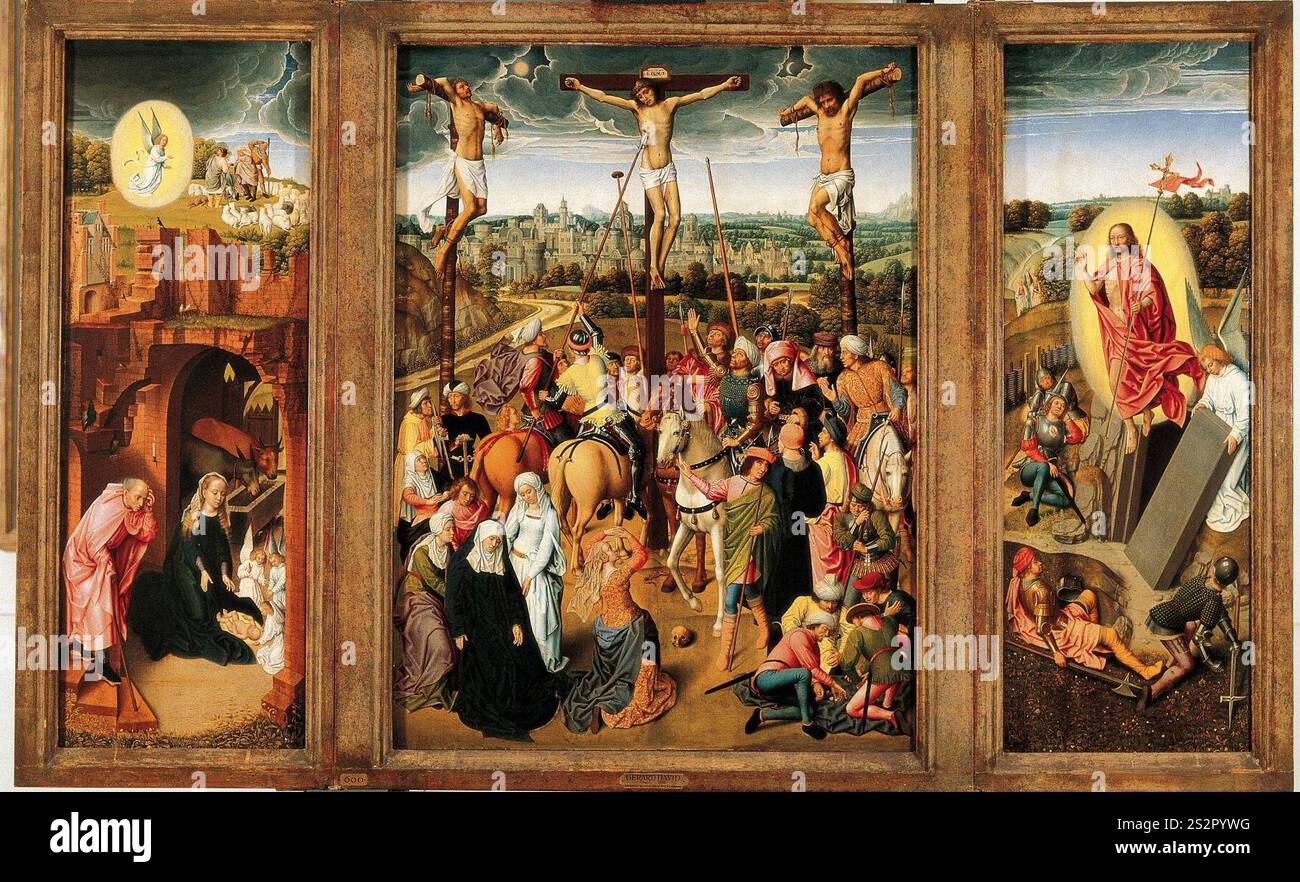 Follower of Hans Memling - Birth, Crucifixion, and Resurrection of Christ triptych - 1510-20 ...