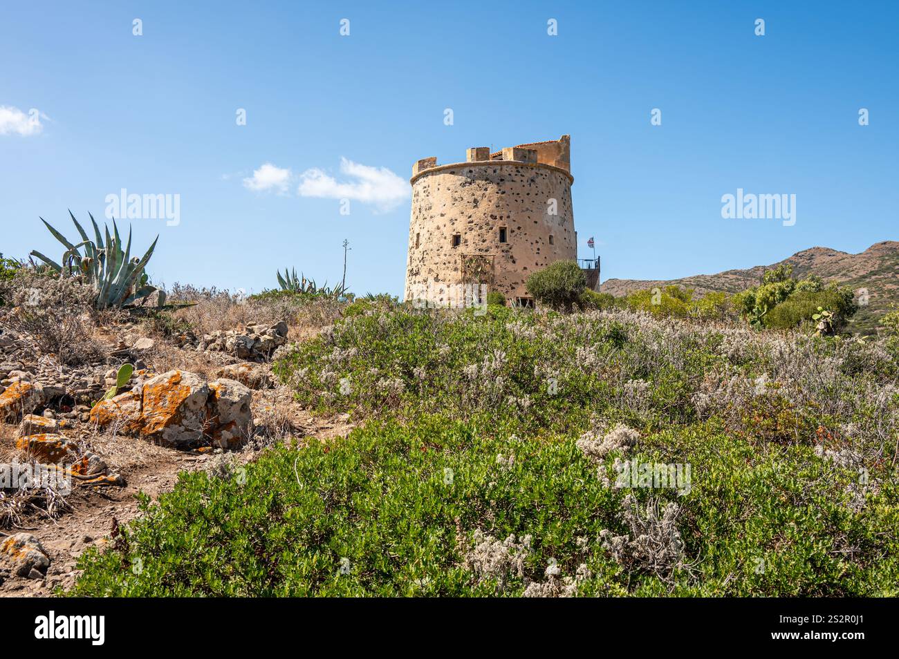 The Canai Tower in the wild landscape of the island of Sant'Antioco ...