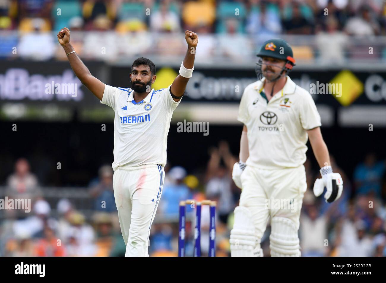 Jasprit Bumrah of India celebrates taking the wicket of Travis Head ...