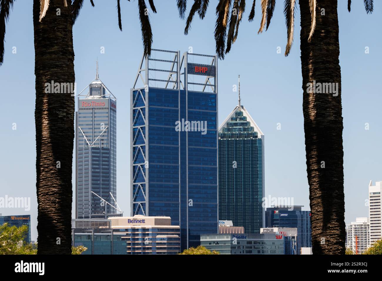 A genral view of BHP and Rio Tinto buildings in Perth, Thursday ...