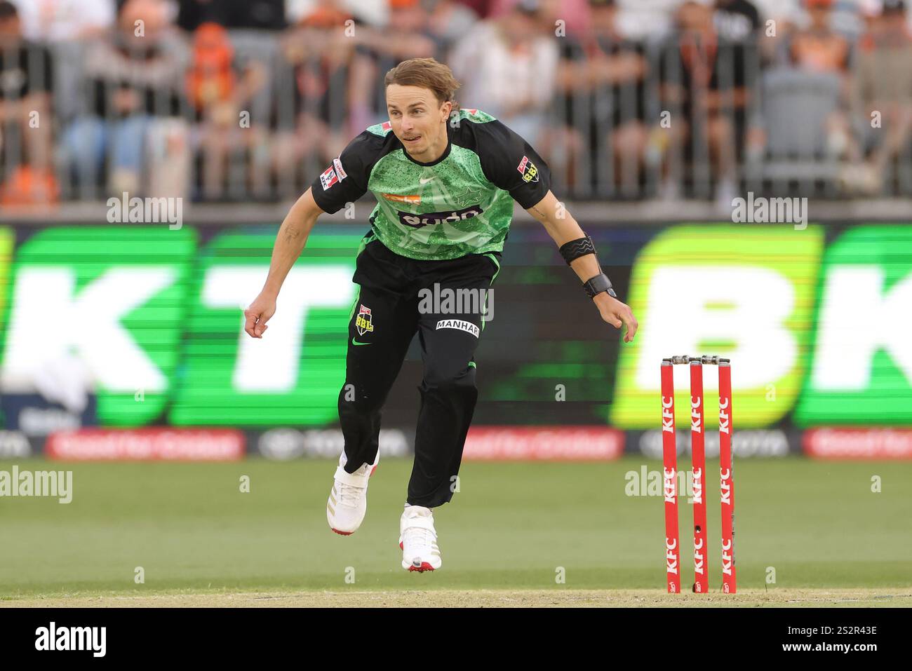Perth, Australia. 15th Dec, 2024. Tom Curran of the Stars bowls during ...