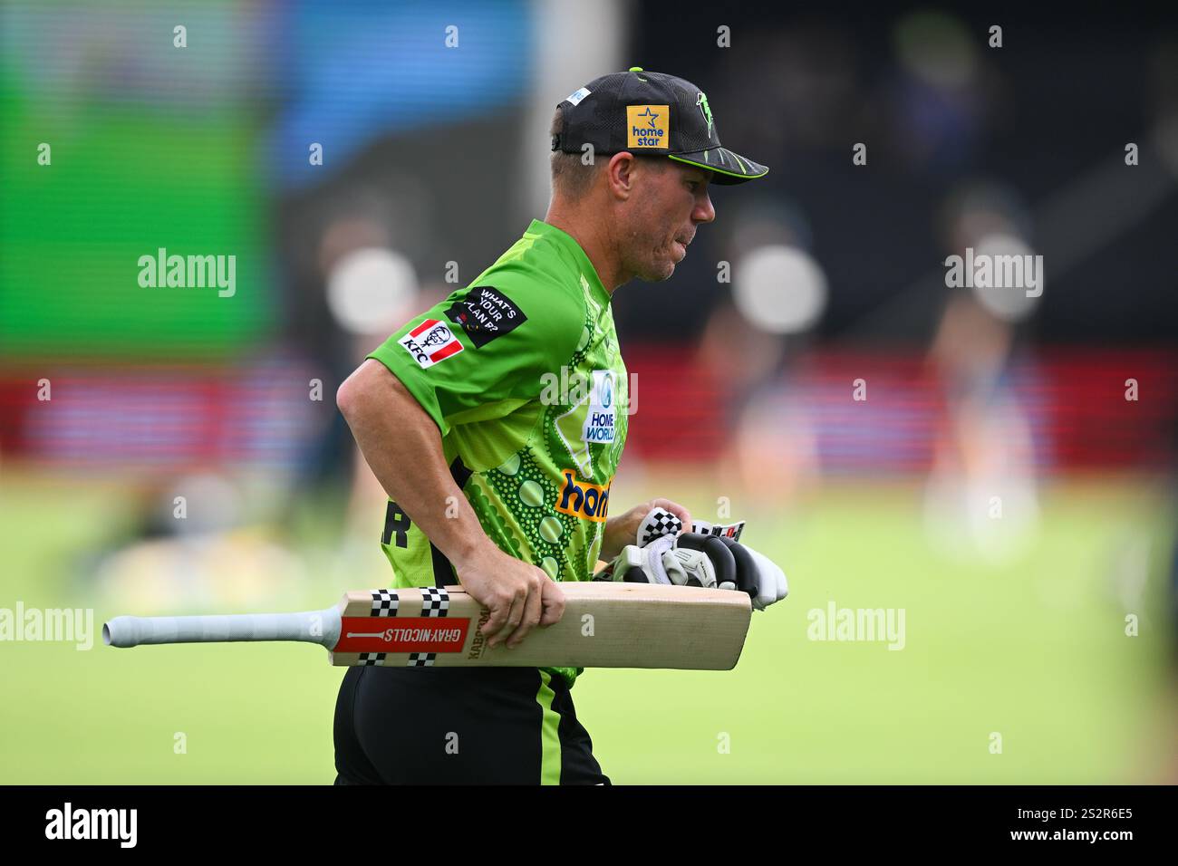 Canberra, Australia. 17th Dec, 2024. David Warner of the Thunder reacts ...