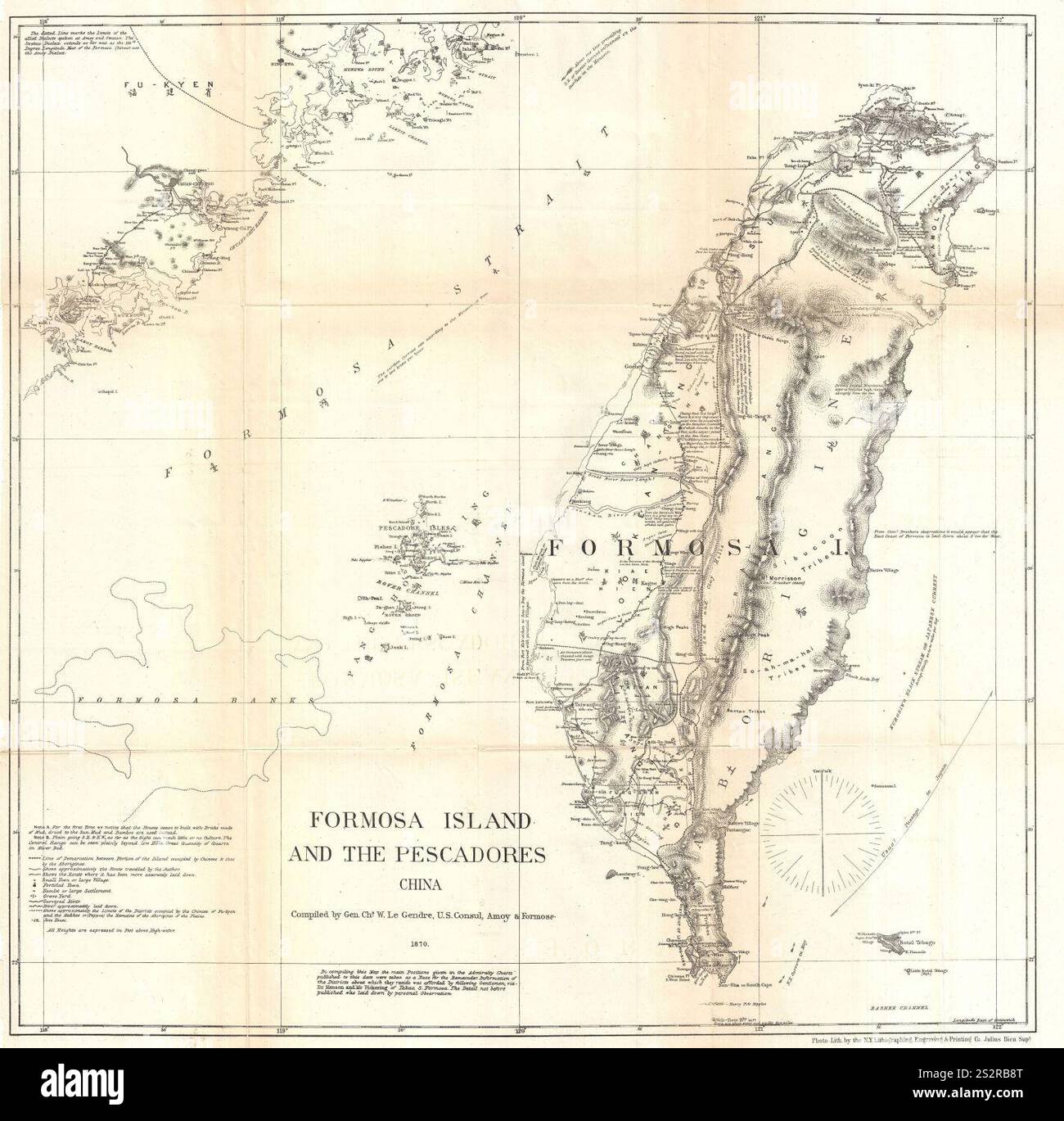 Formosa Island and the Pescadores China (1870 Le Gendre Map of Taiwan ...
