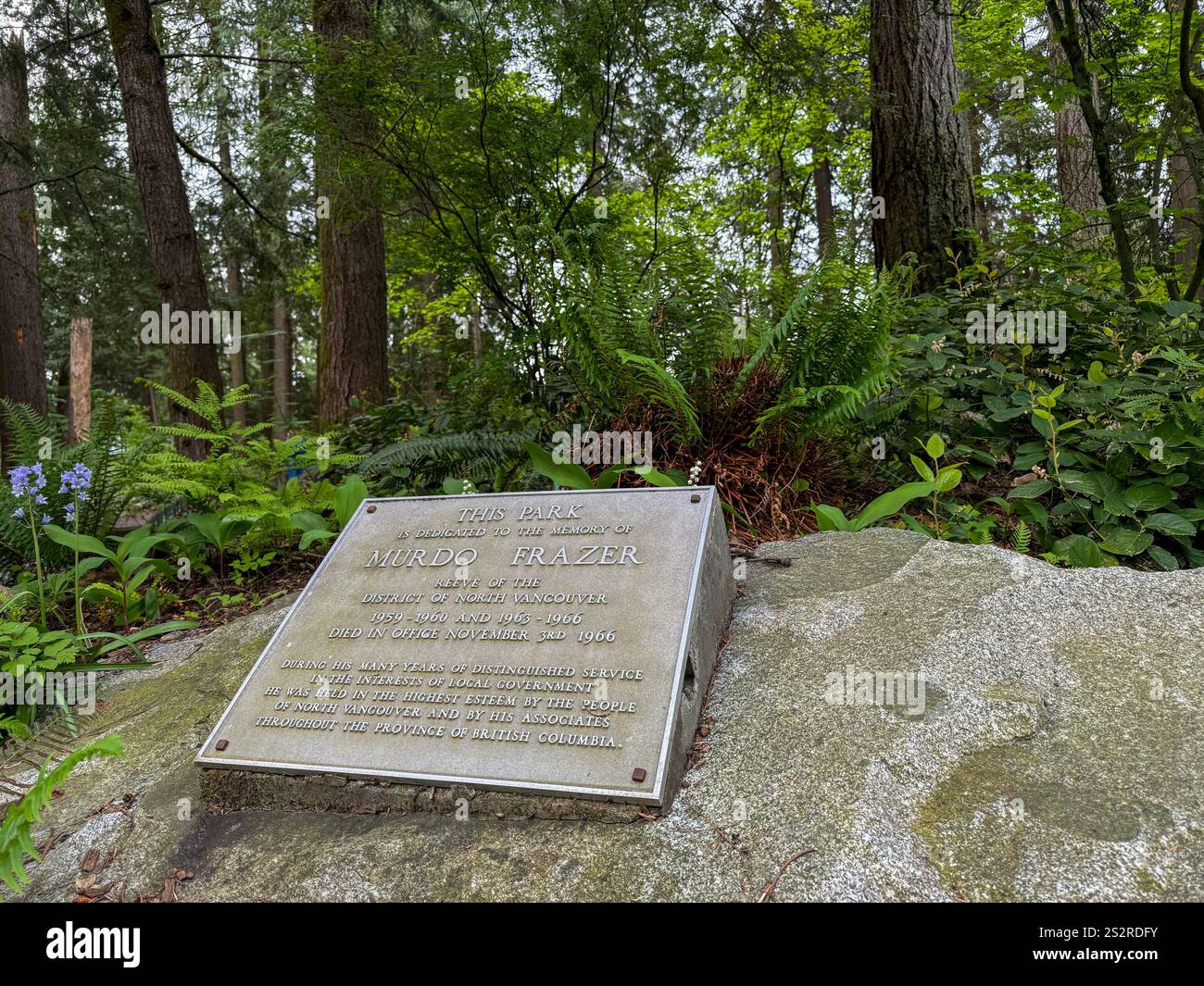 The plaque marking the entrance to Murdo Frazer Park in North Vancouver ...