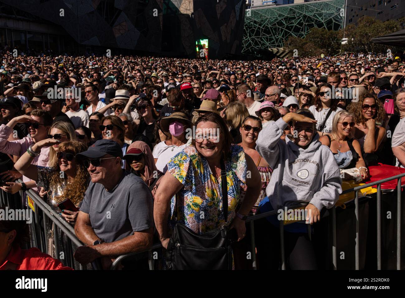 Entertainer Robbie Williams’ fans are seen as he performs during a free ...