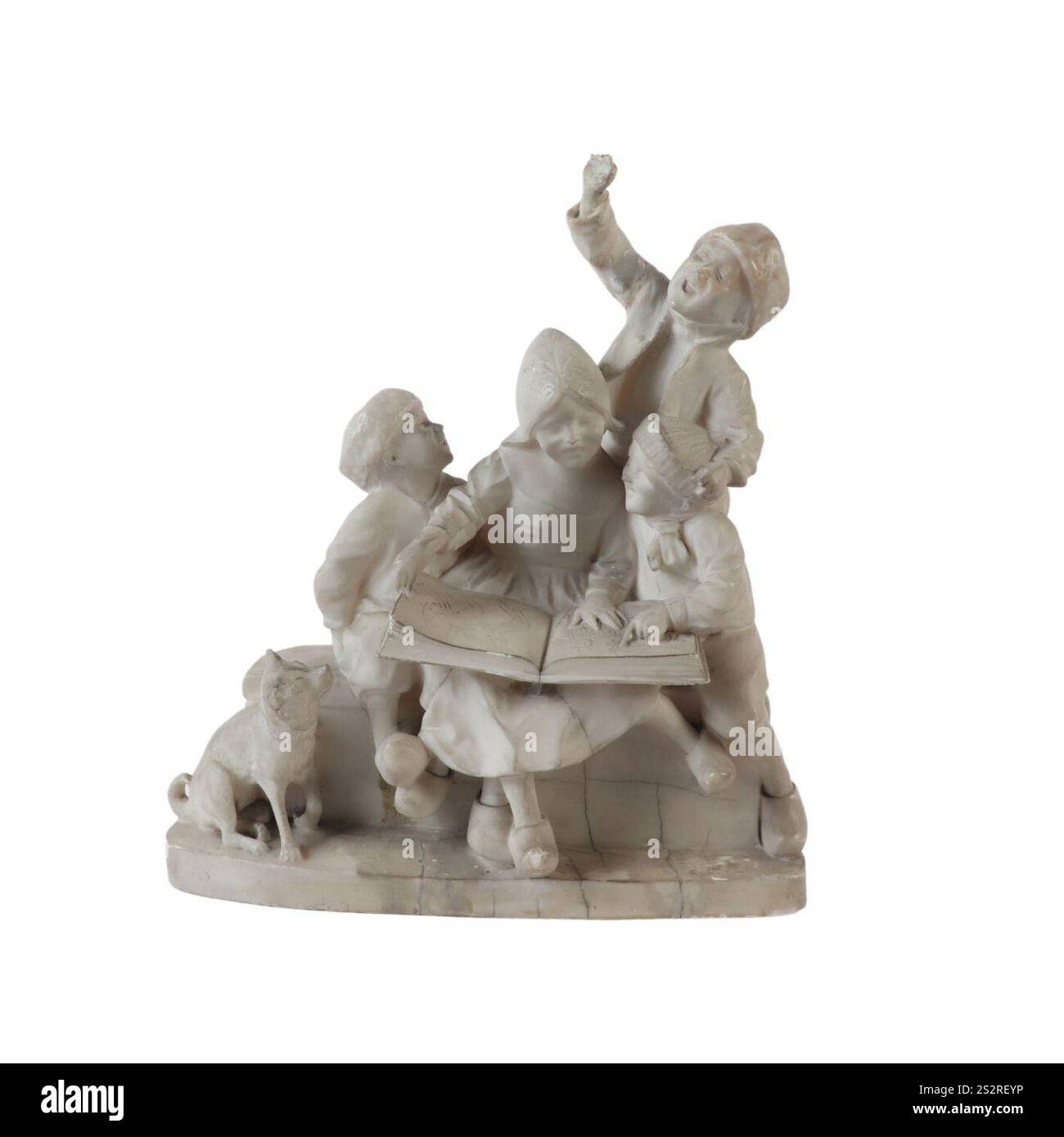 Fortunato Gori - Alabaster Sculpture of children reading a book, signed ...