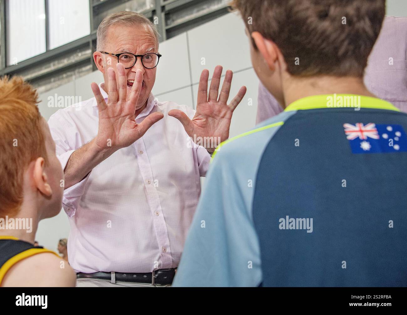 Australian Prime Minister Anthony Albanese reacts during a visit to the ...