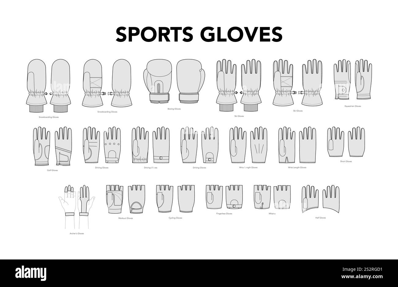 Set of Sports Gloves Fashion with names hand accessory clothing ...