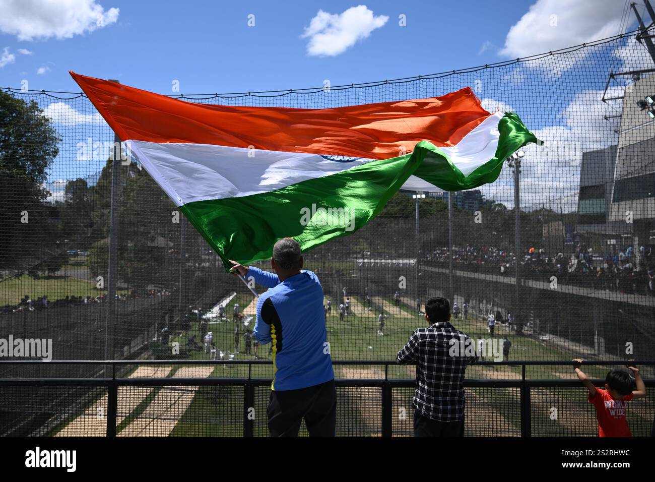 India supporters watch over a cricket team training session at the ...
