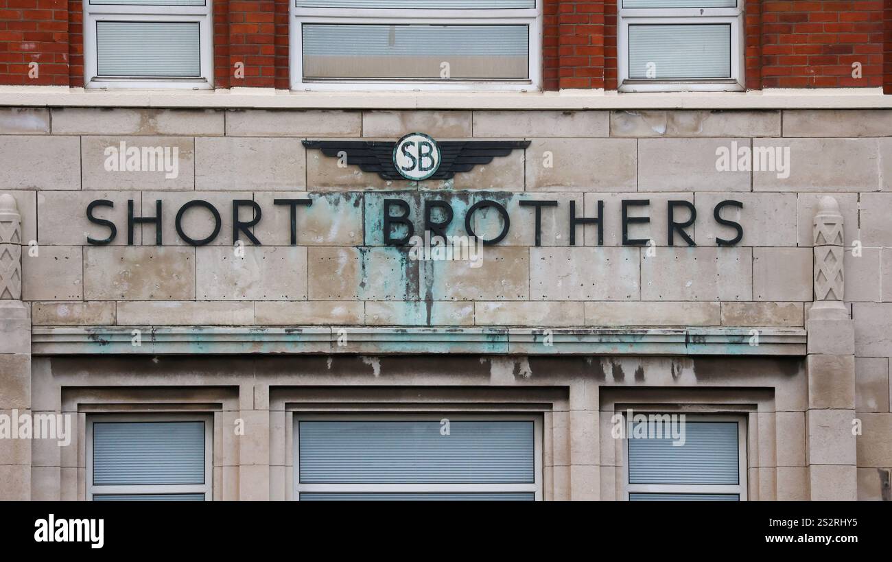 Short brothers logo badge on exterior of Shorts office building art ...