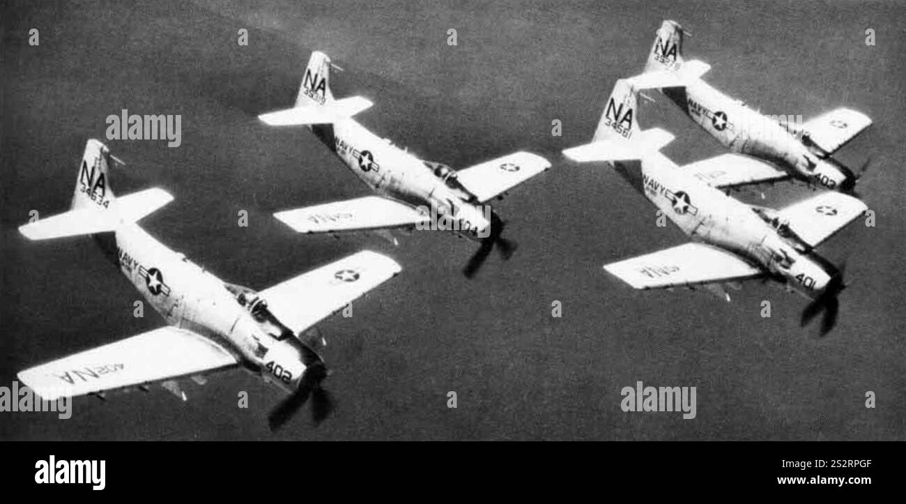 Four Douglas AD-6 Skyraider of VA-196 in flight, in 1958 Stock Photo ...