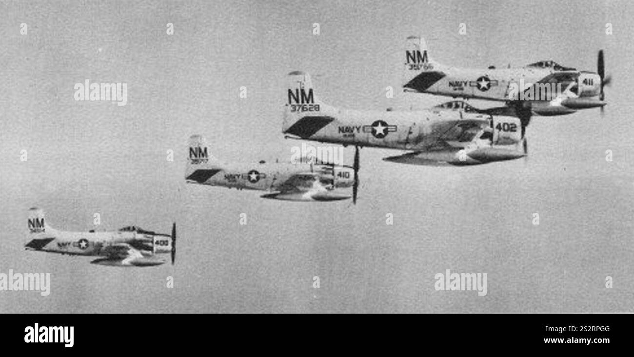 Four Douglas AD-6 Skyraider of VA-196 in flight, in 1961 Stock Photo ...