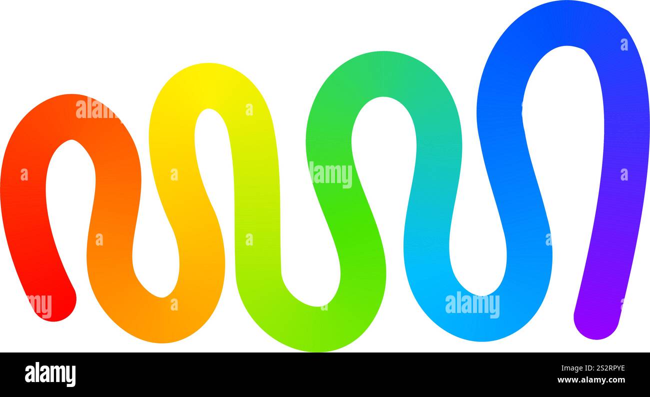 Rainbow colored curvy line isolated on white background. Cool colorful ...