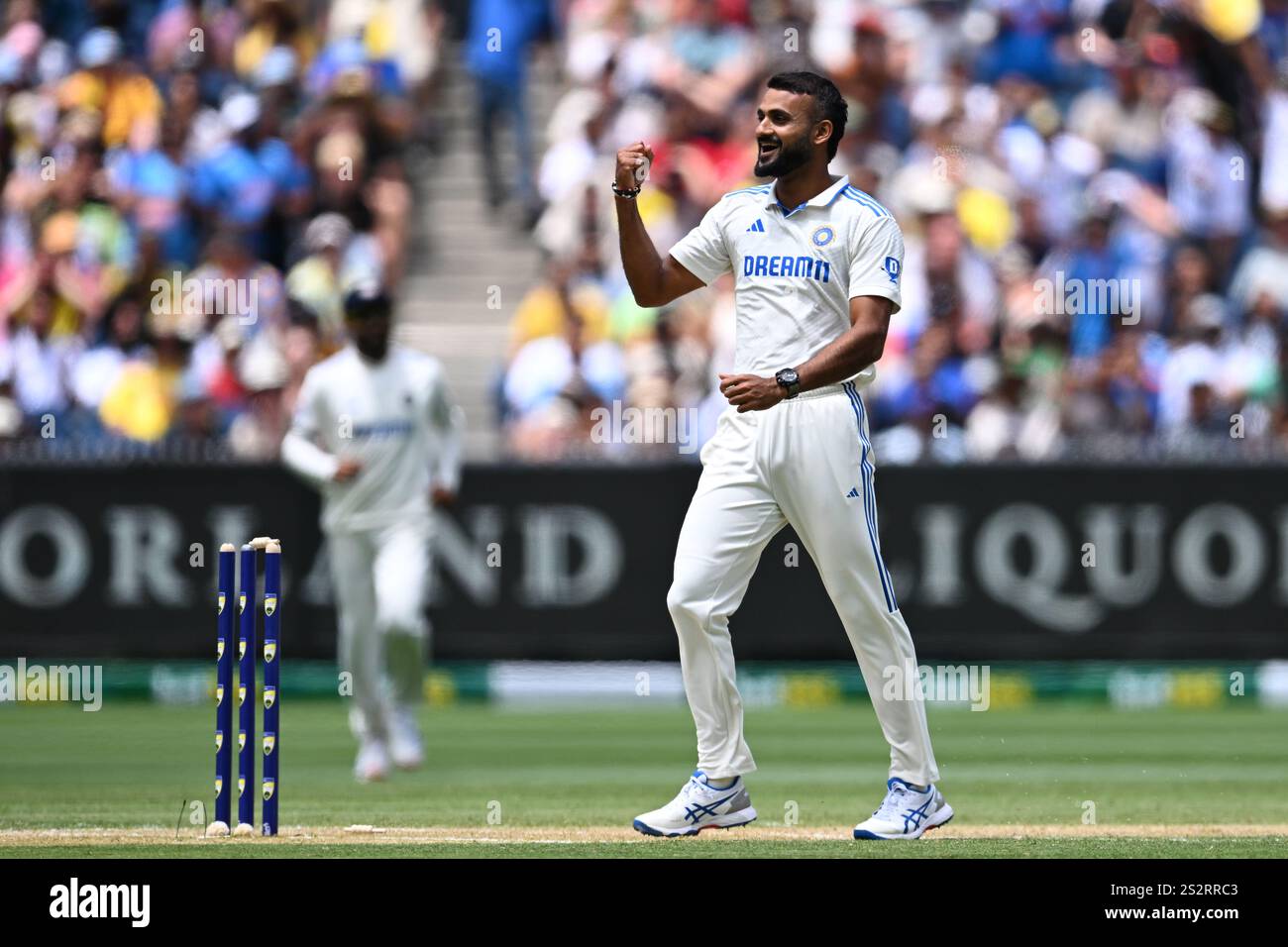 Akash Deep of India reacts after dismissing Steve Smith of Australia ...