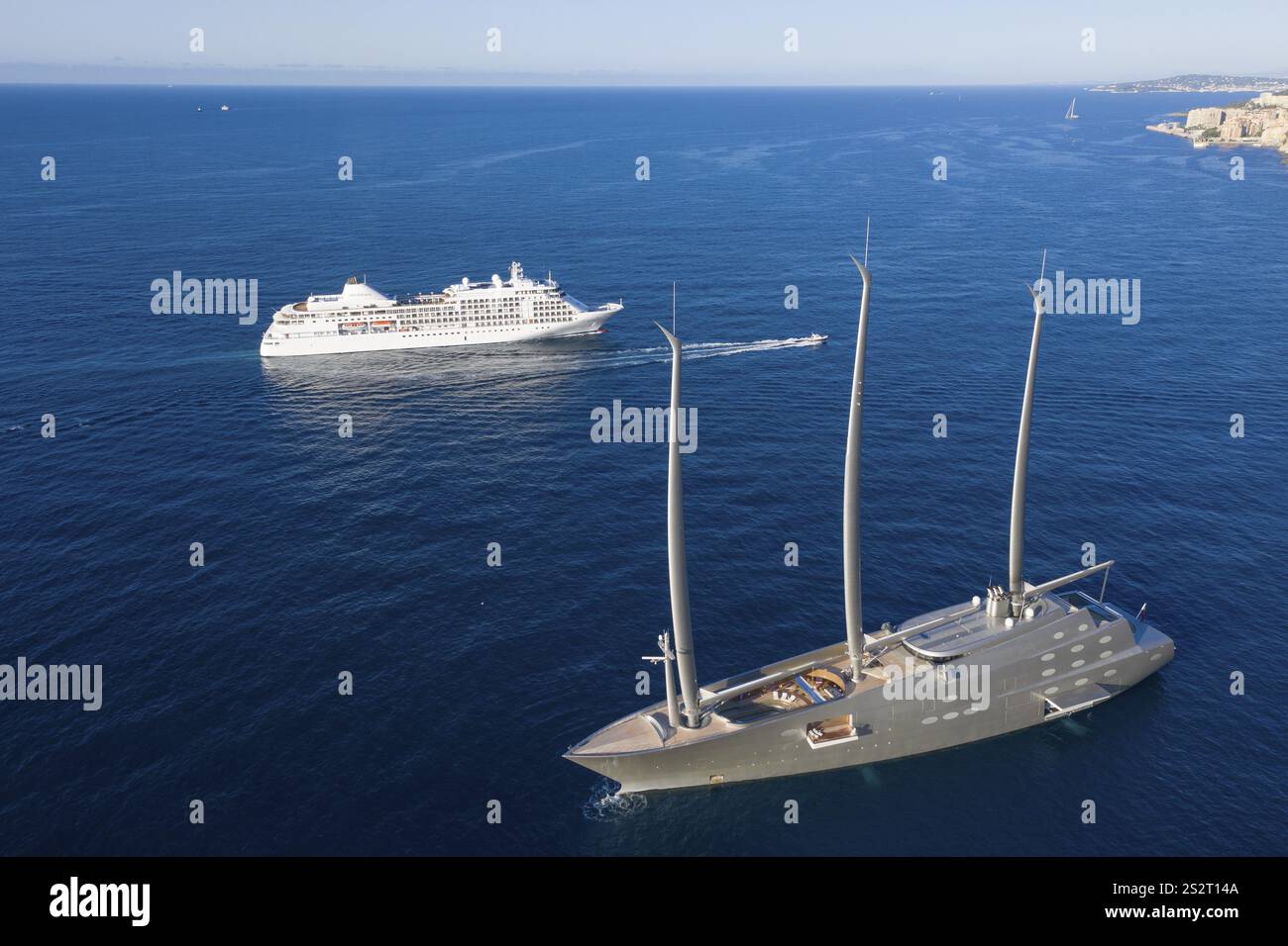 Aerial view 143 metre long three-master Sailing Yacht A, largest ...