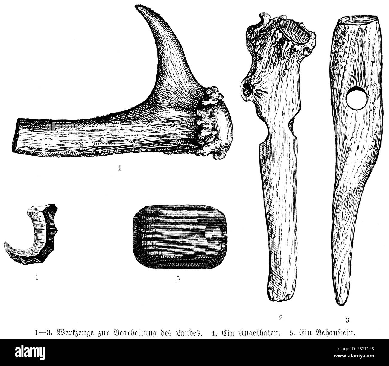 Stone Age tools for agriculture (1-3), fishing hooks for fishing (4 ...