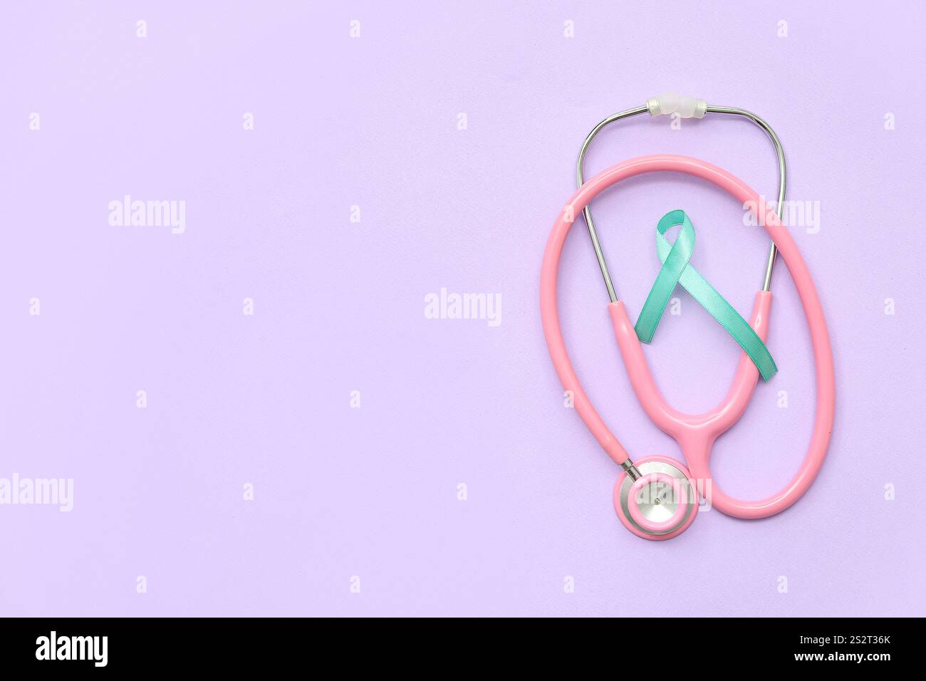 Turquoise ribbon with stethoscope on lilac background. Cervical Health ...