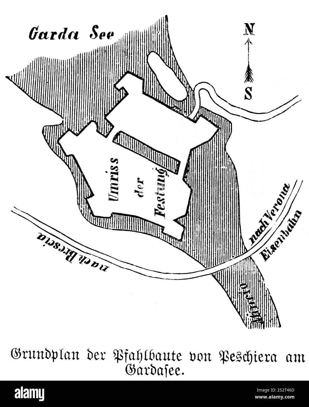 Site plan of the pile dwellings of Peschiera del Garda on Lake Garda at ...