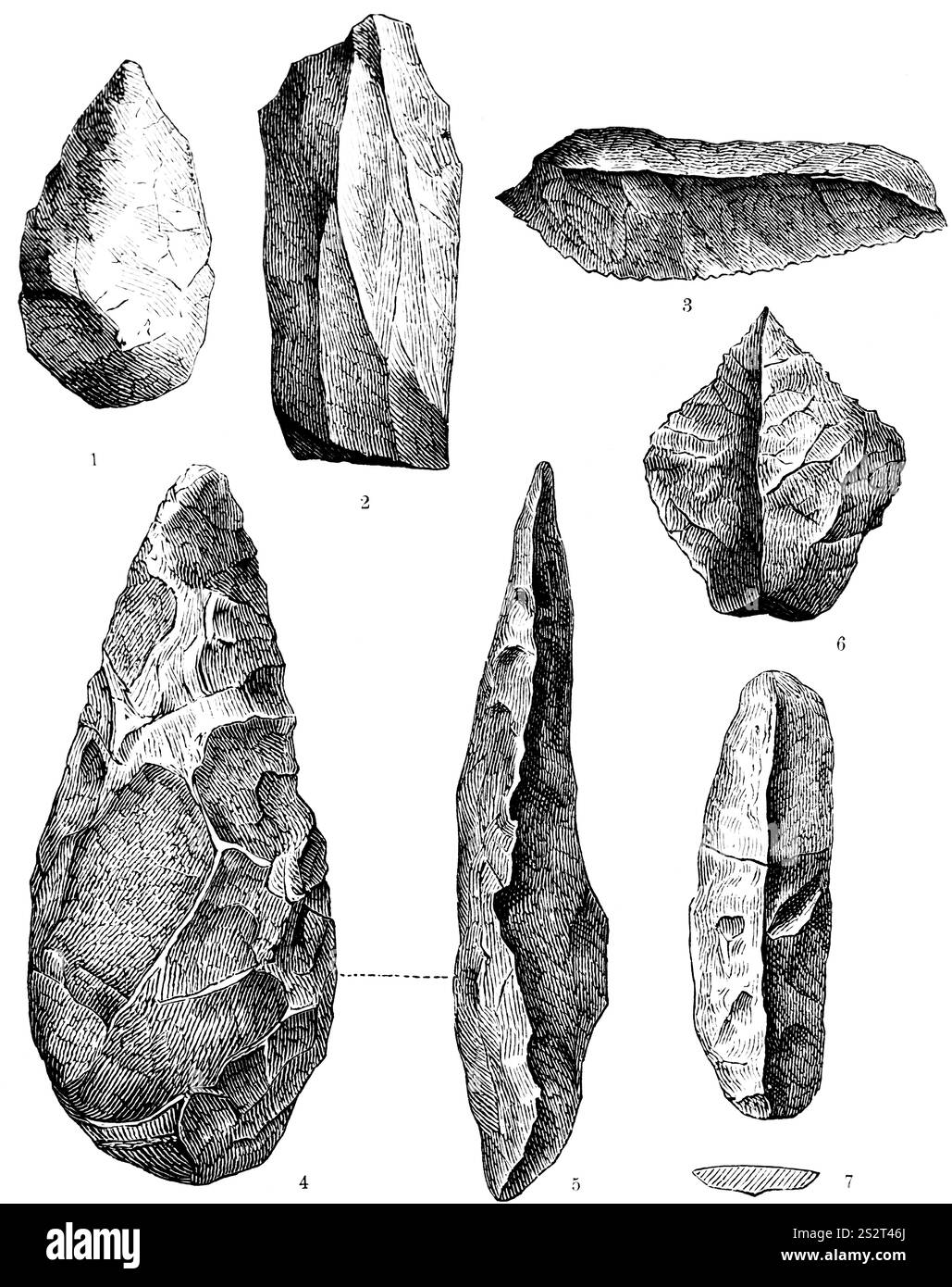 Various weapons and tools of early man, archaeological finds from the ...