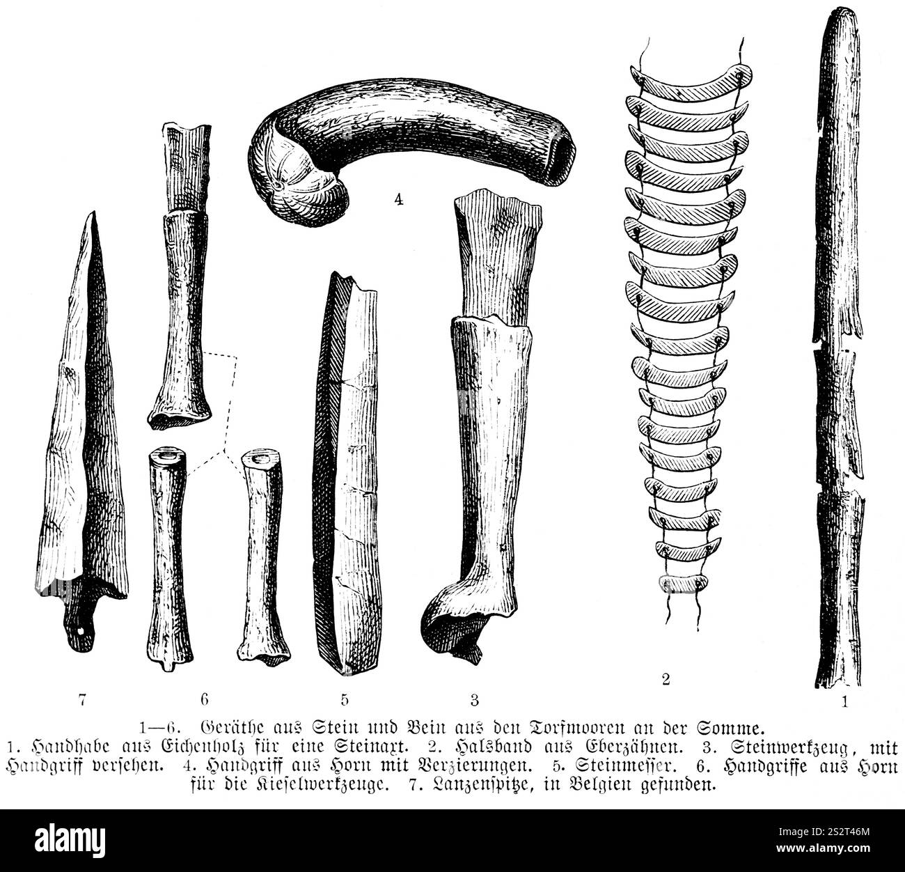Various implements made of stone, bone, horn and animal teeth, Stone ...