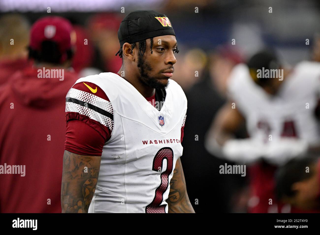 Washington Commanders wide receiver Dyami Brown (2) looks on from the ...
