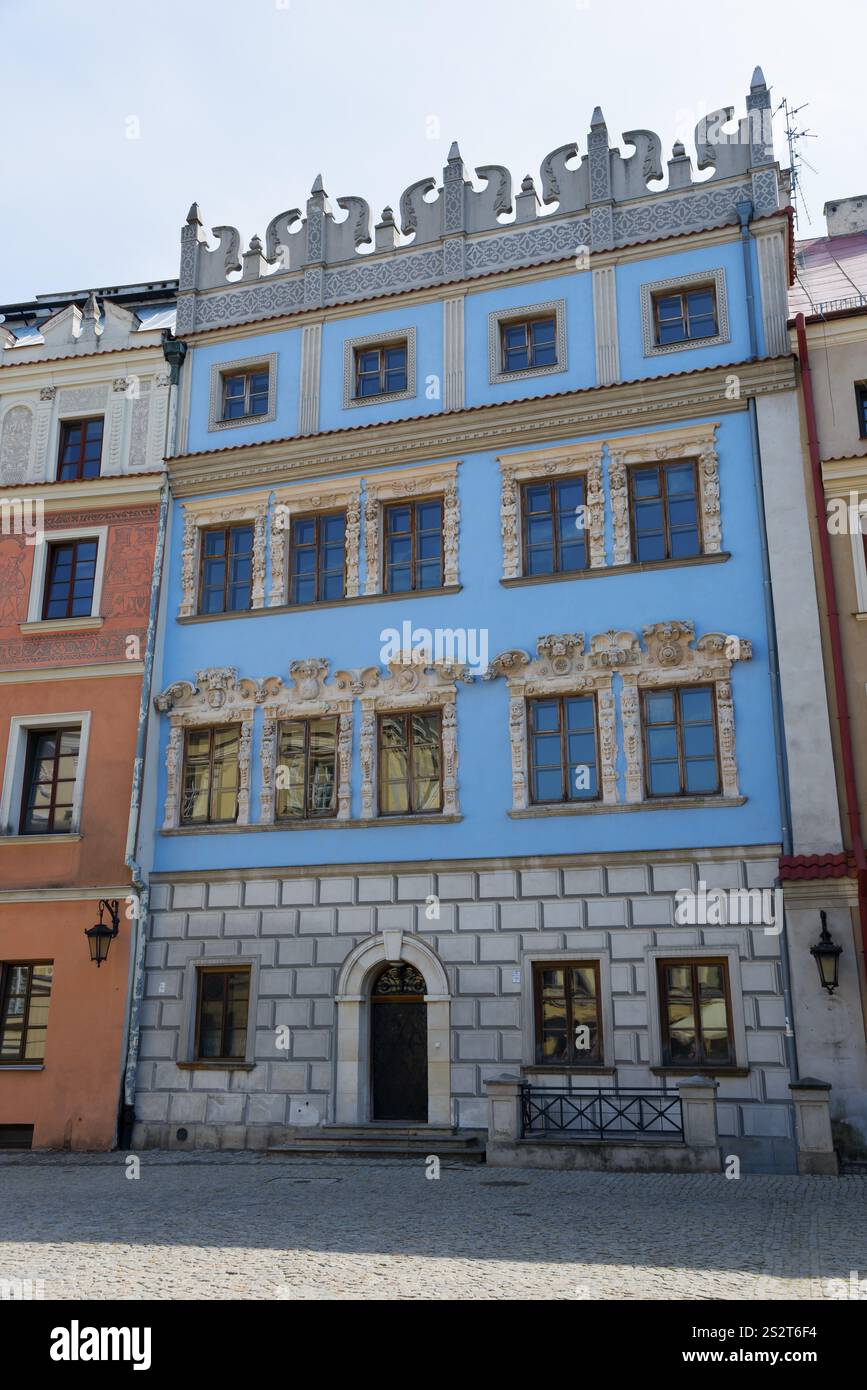 Magnificent blue house in the Old Town with decorative elements and ...
