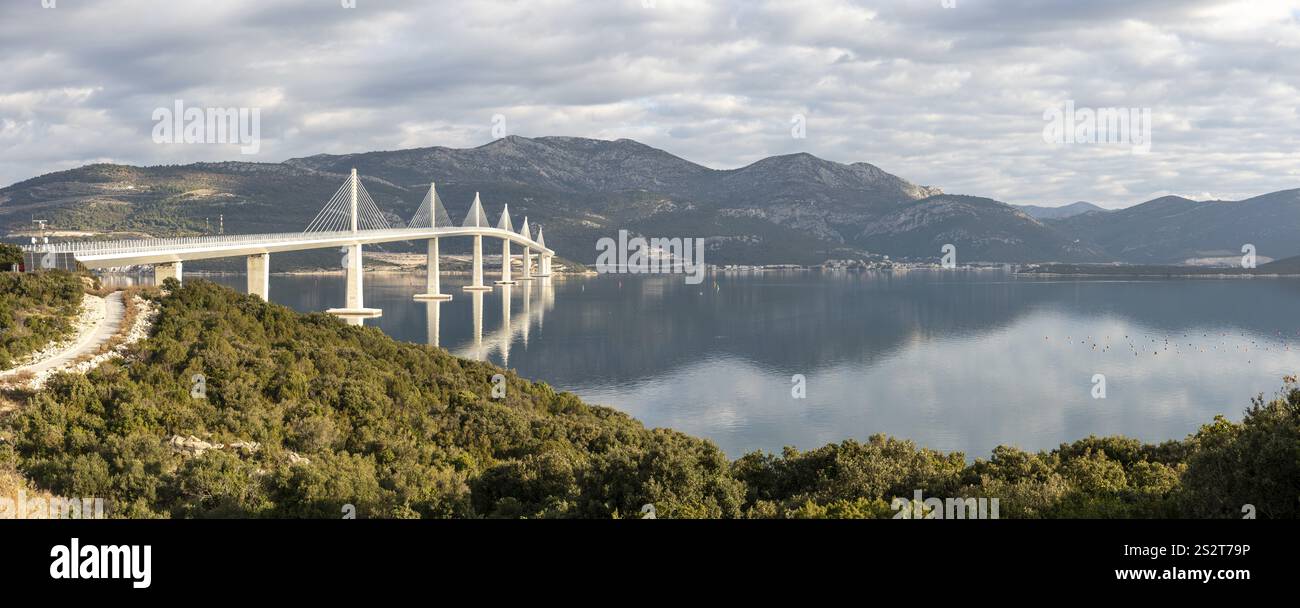 Peljesac Bridge, two-lane cable-stayed bridge between the Peljesac ...