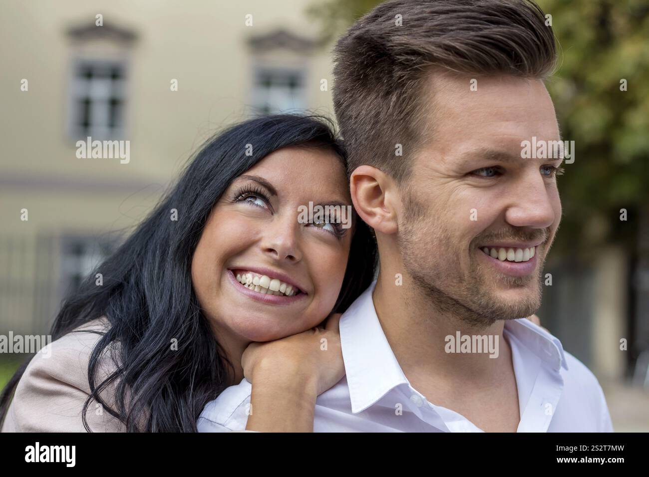 A couple having fun on a walk through the city of Austria Stock Photo ...