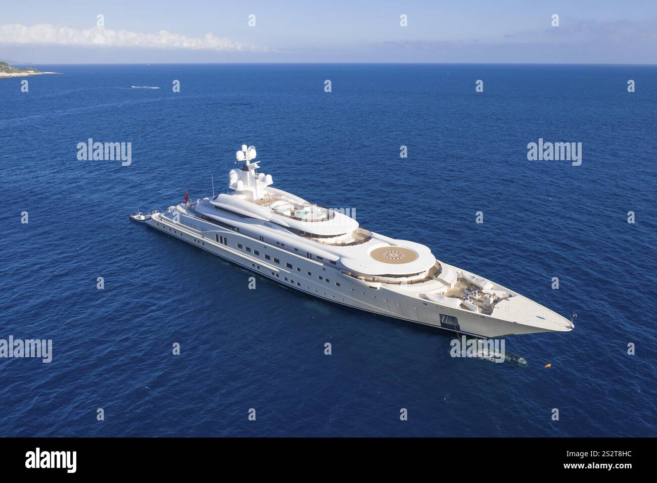 Aerial view of 115 metre motor yacht PELORUS, built in 2003 by the Bremen shipyard Luerssen ...