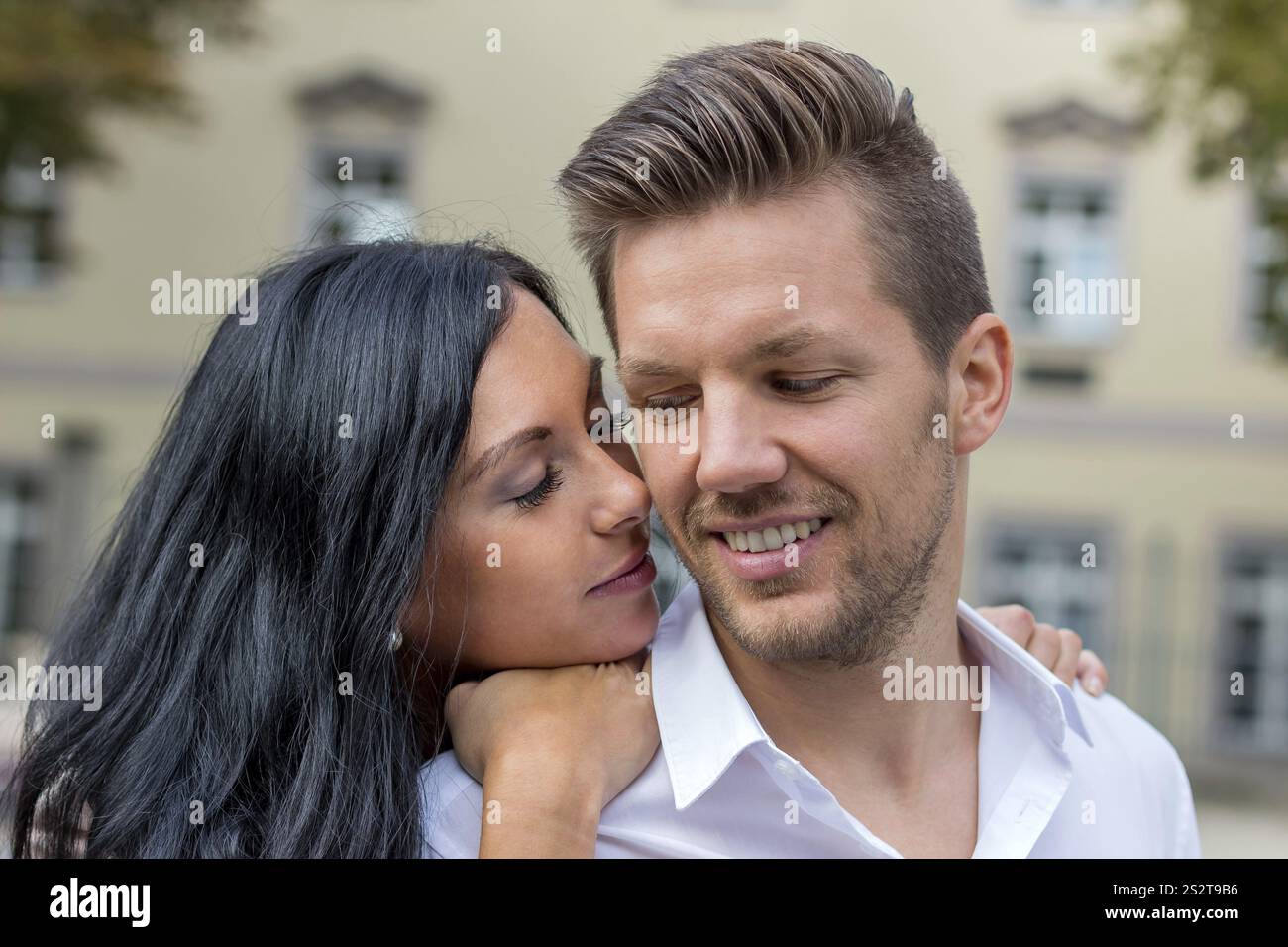A couple having fun on a walk through the city of Austria Stock Photo ...