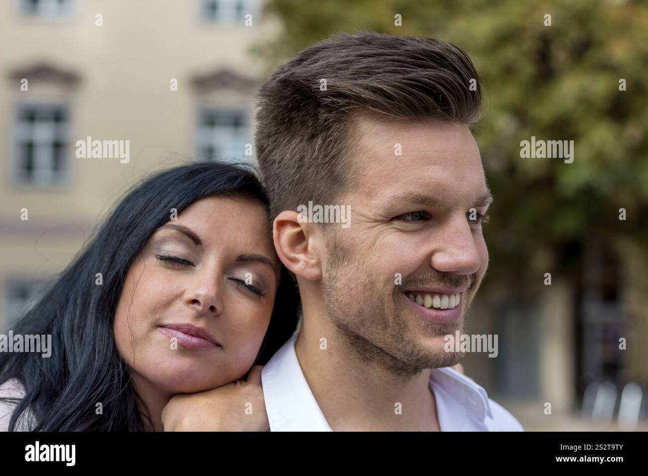A couple having fun on a walk through the city of Austria Stock Photo ...