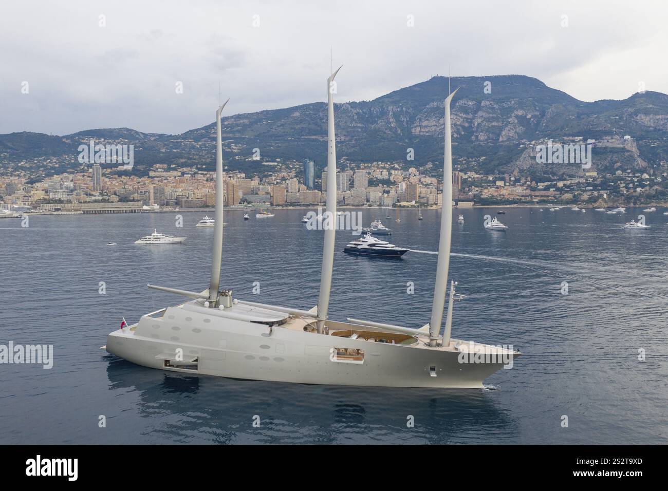 Aerial view 143 metre long Sailing Yacht A, largest sailing yacht in ...