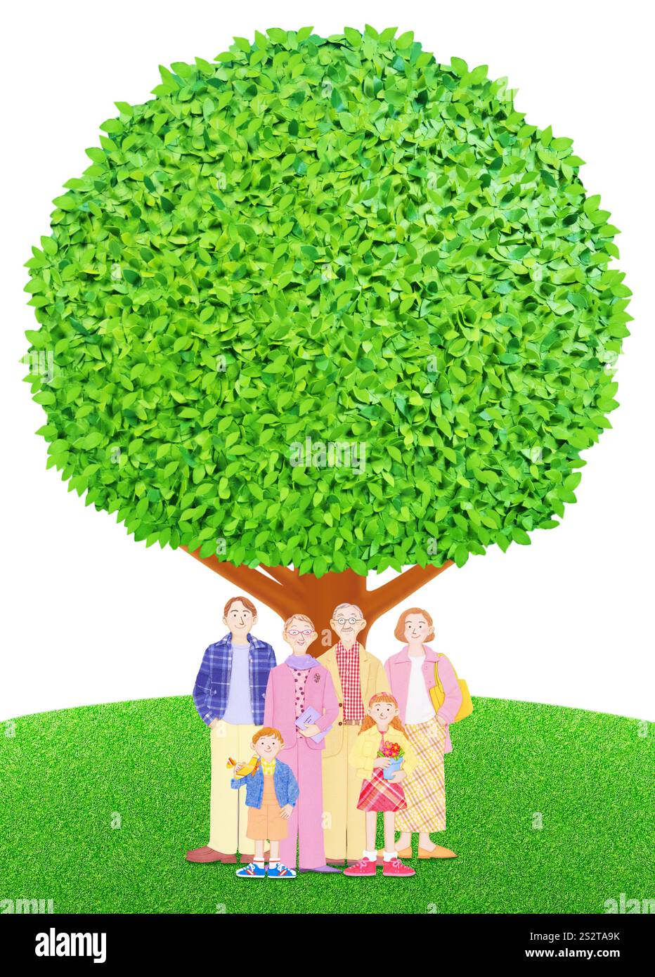 Two-family family and large tree Stock Photo - Alamy