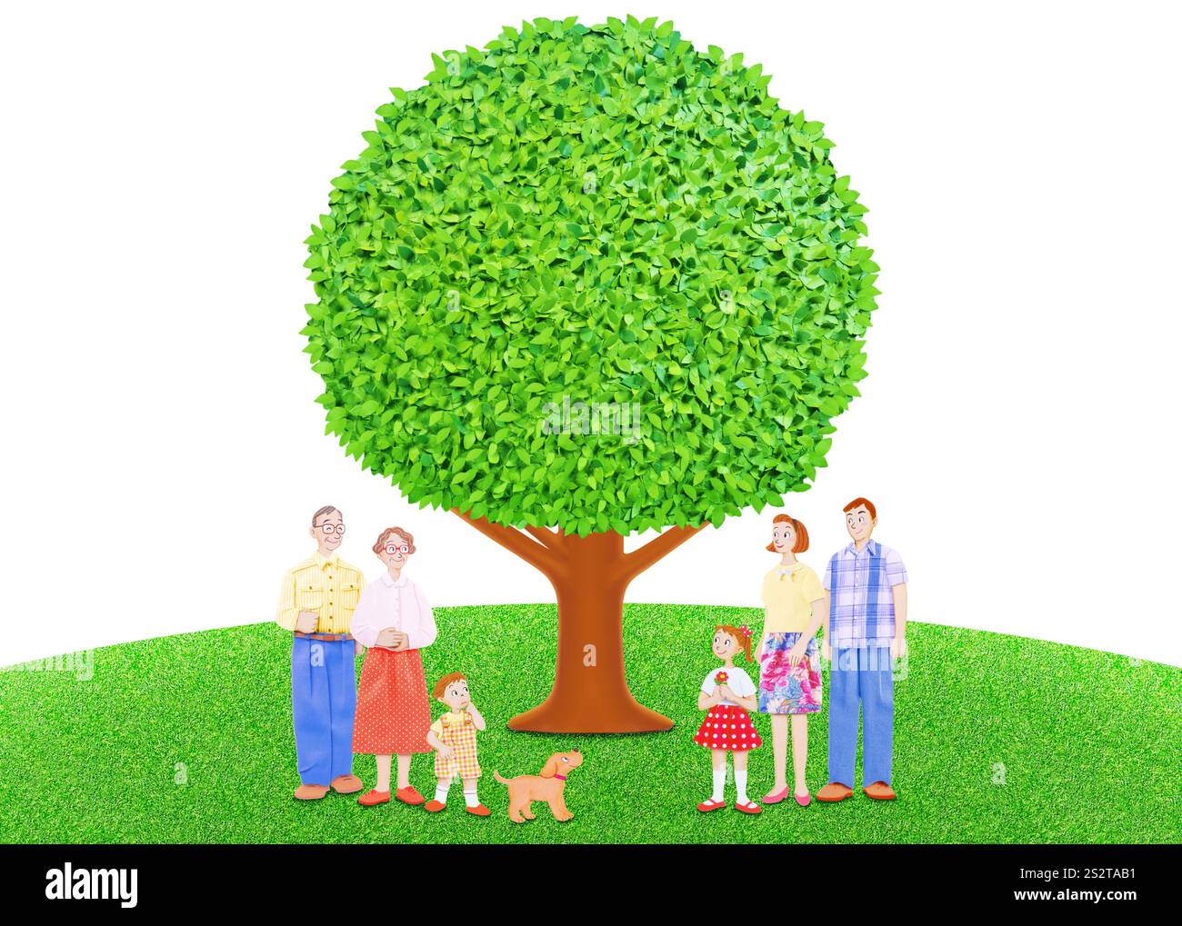 Two-family family and large tree Stock Photo - Alamy