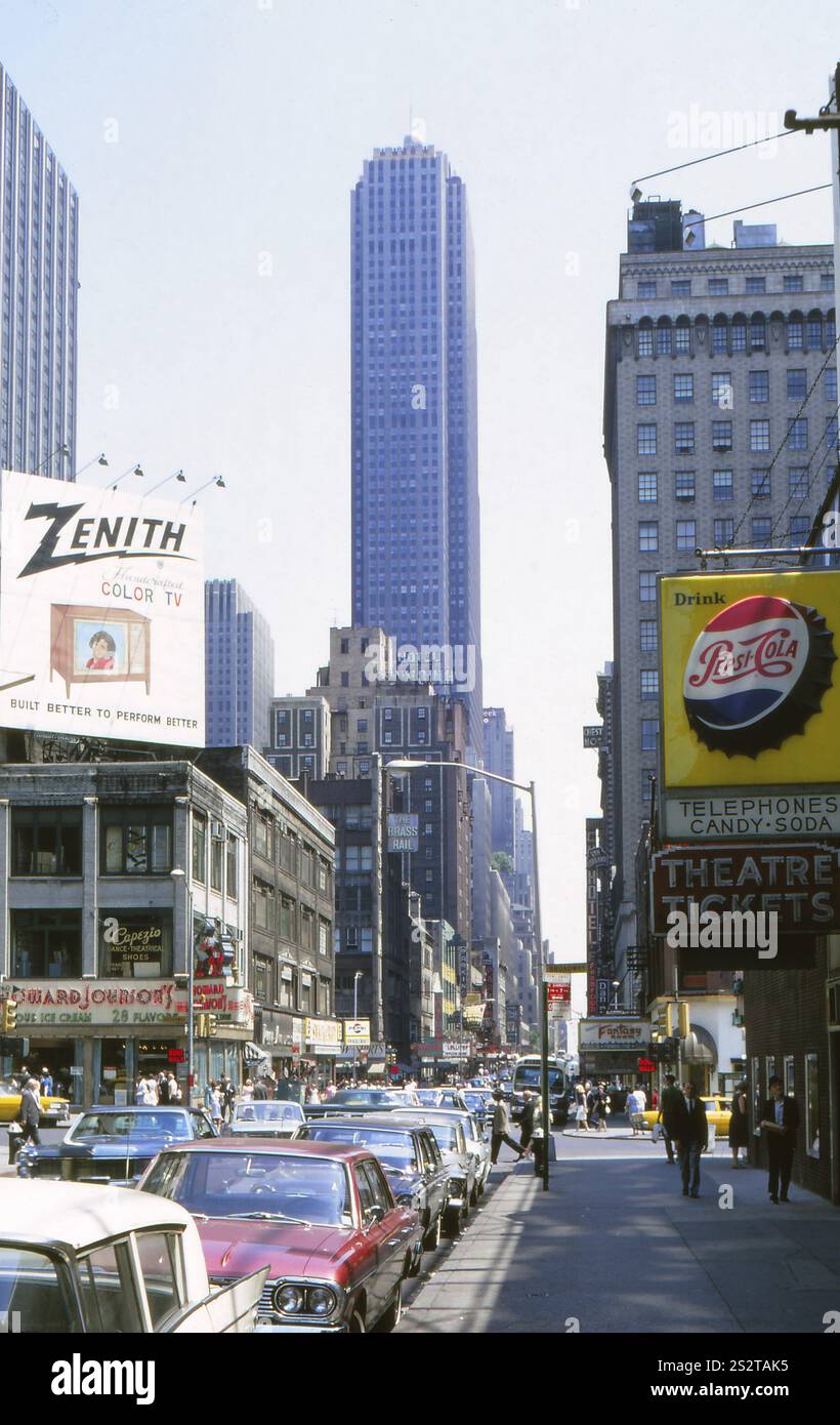 New York in 1966, Manhattan, view from Broadway through 49th Street to ...