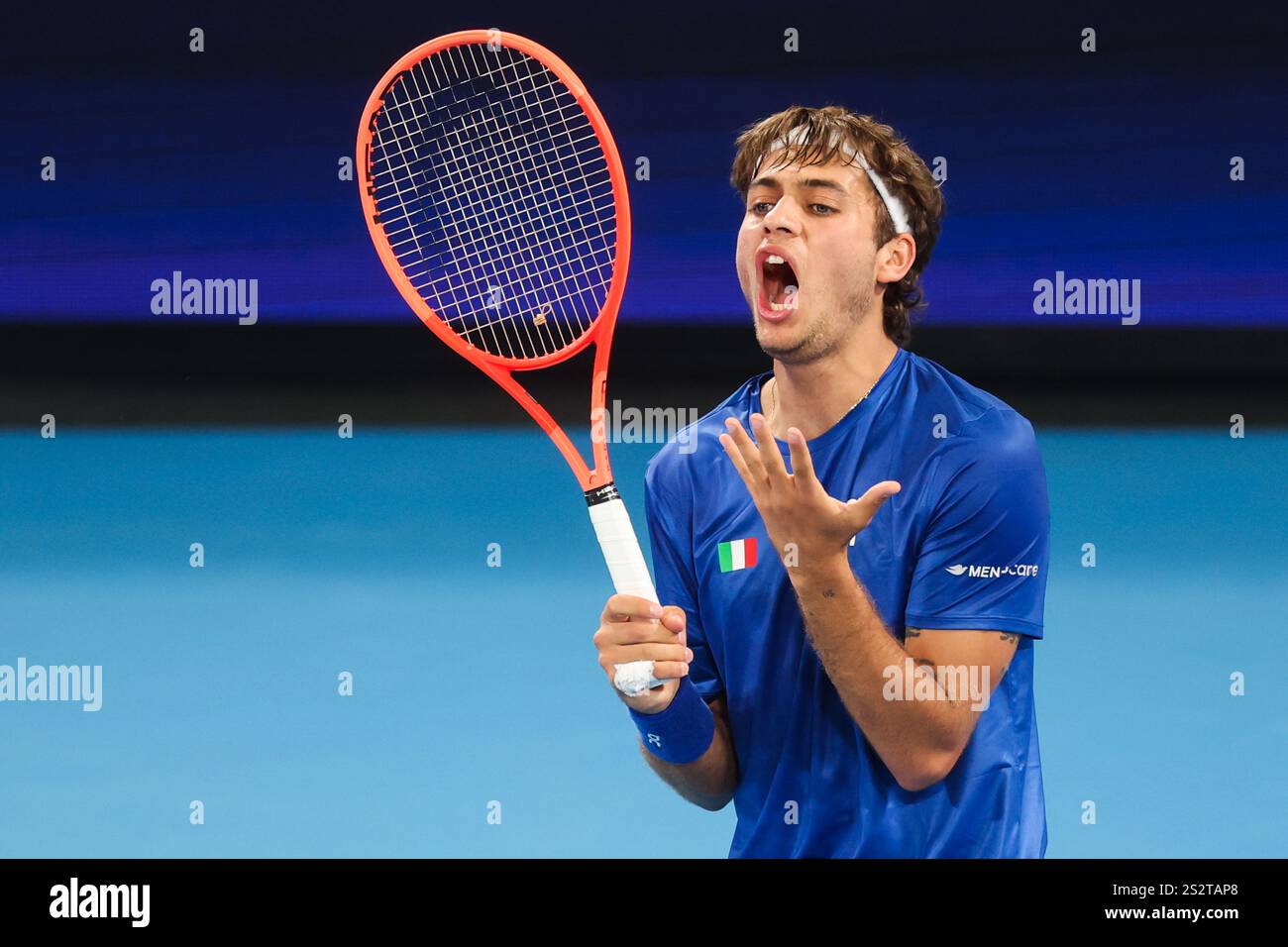 Sydney, Australia. 29th Dec, 2024. Flavio Cobolli of Team Italy reacts ...