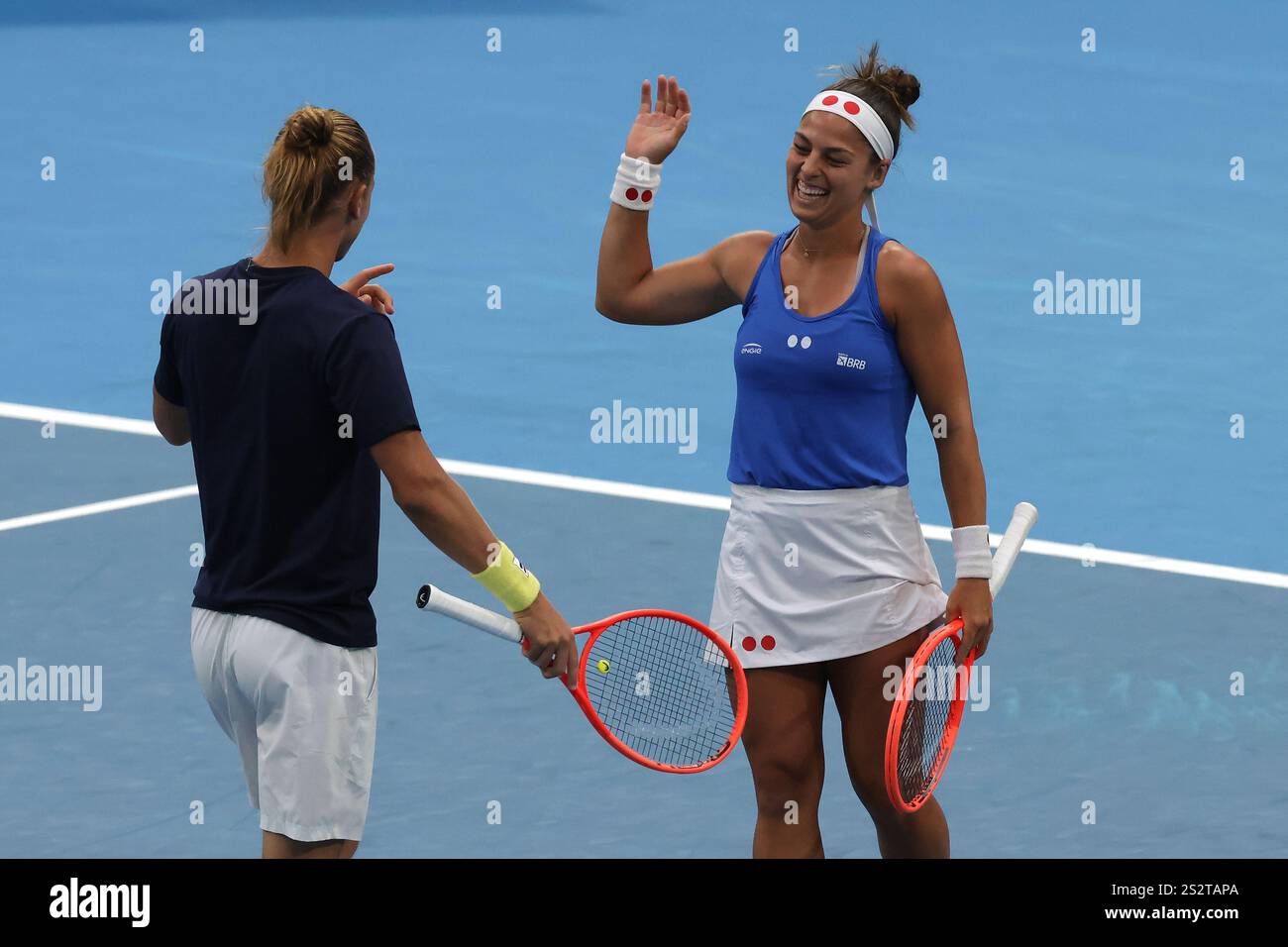 Rafael Matos and Carolina Alves of Brazil in action against Tim Puetz ...