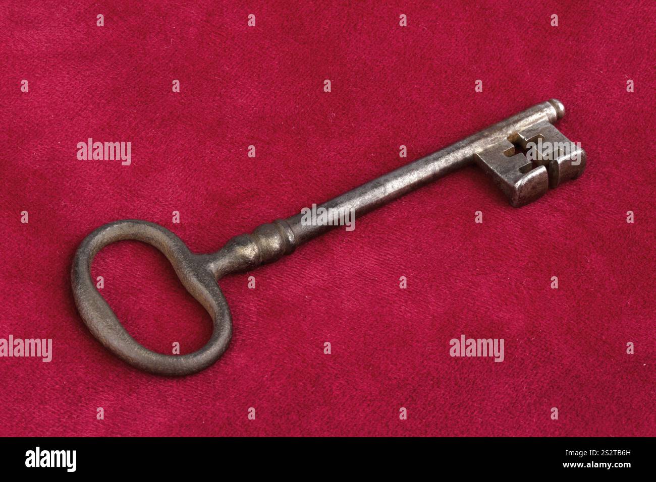 A key lies on a red velvet cushion. Symbolic photo for handing over ...