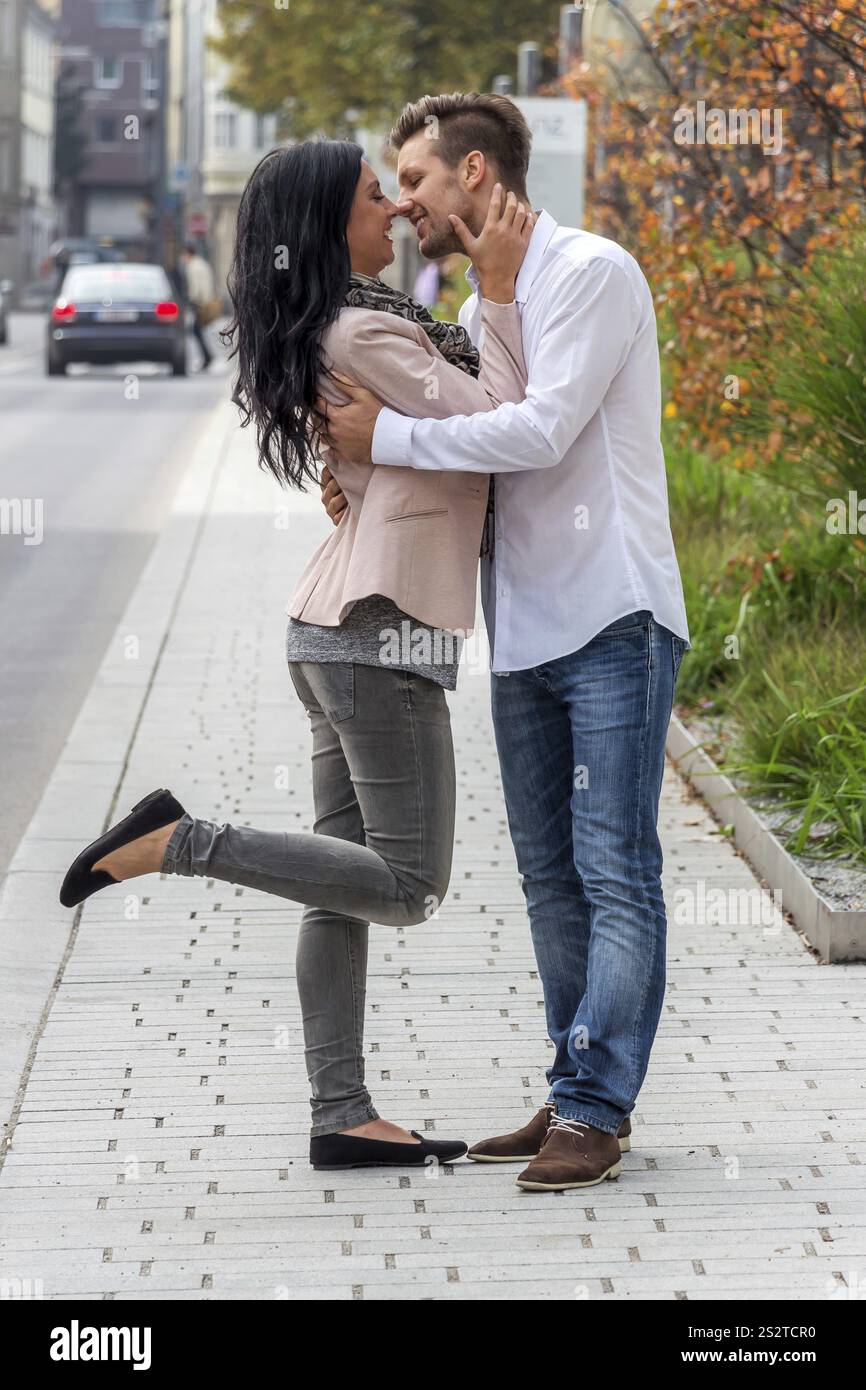 A couple having fun on a walk through the city of Austria Stock Photo ...