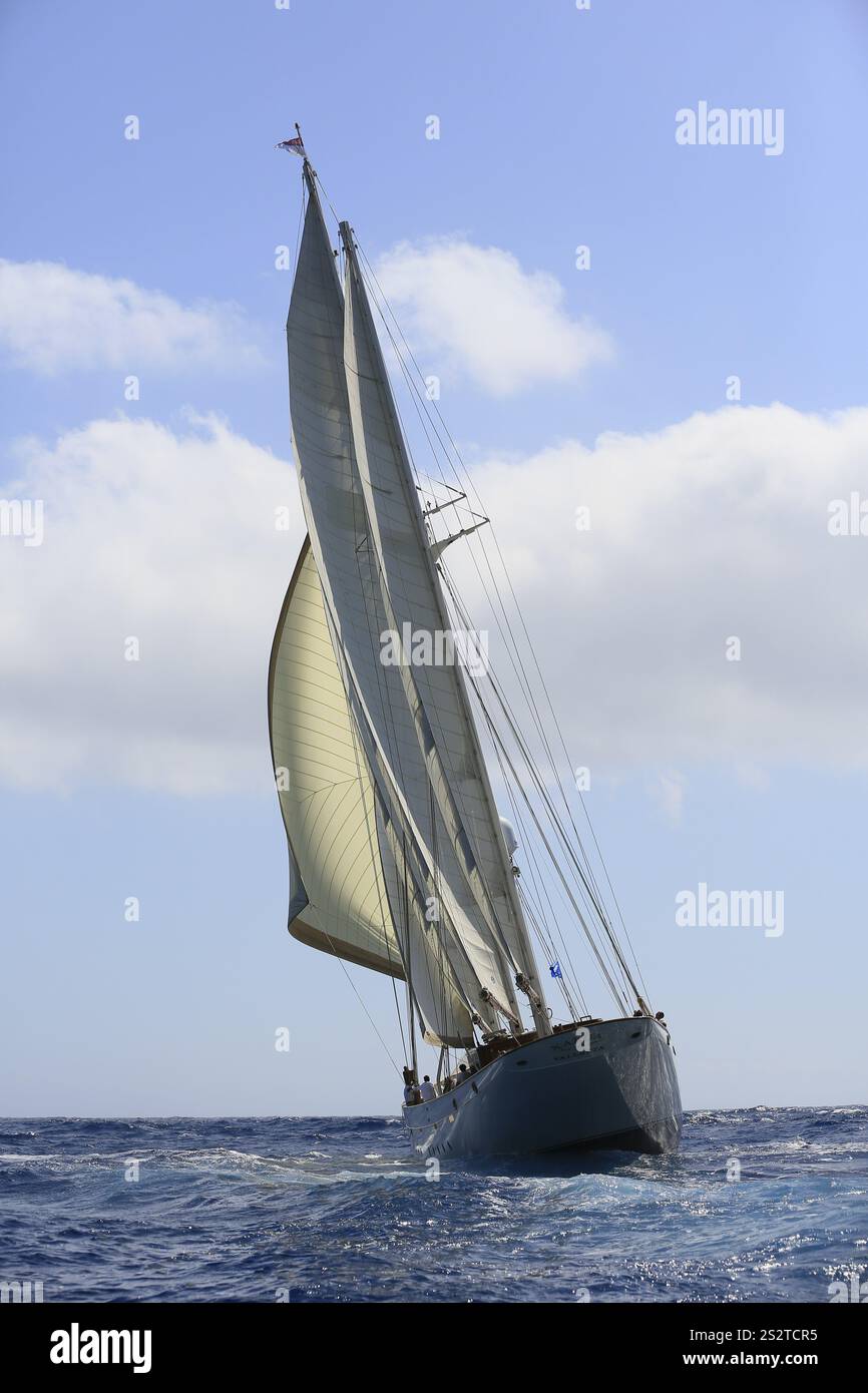 90-year-old sailing yacht Three-masted topsail schooner XARIFA sails ...