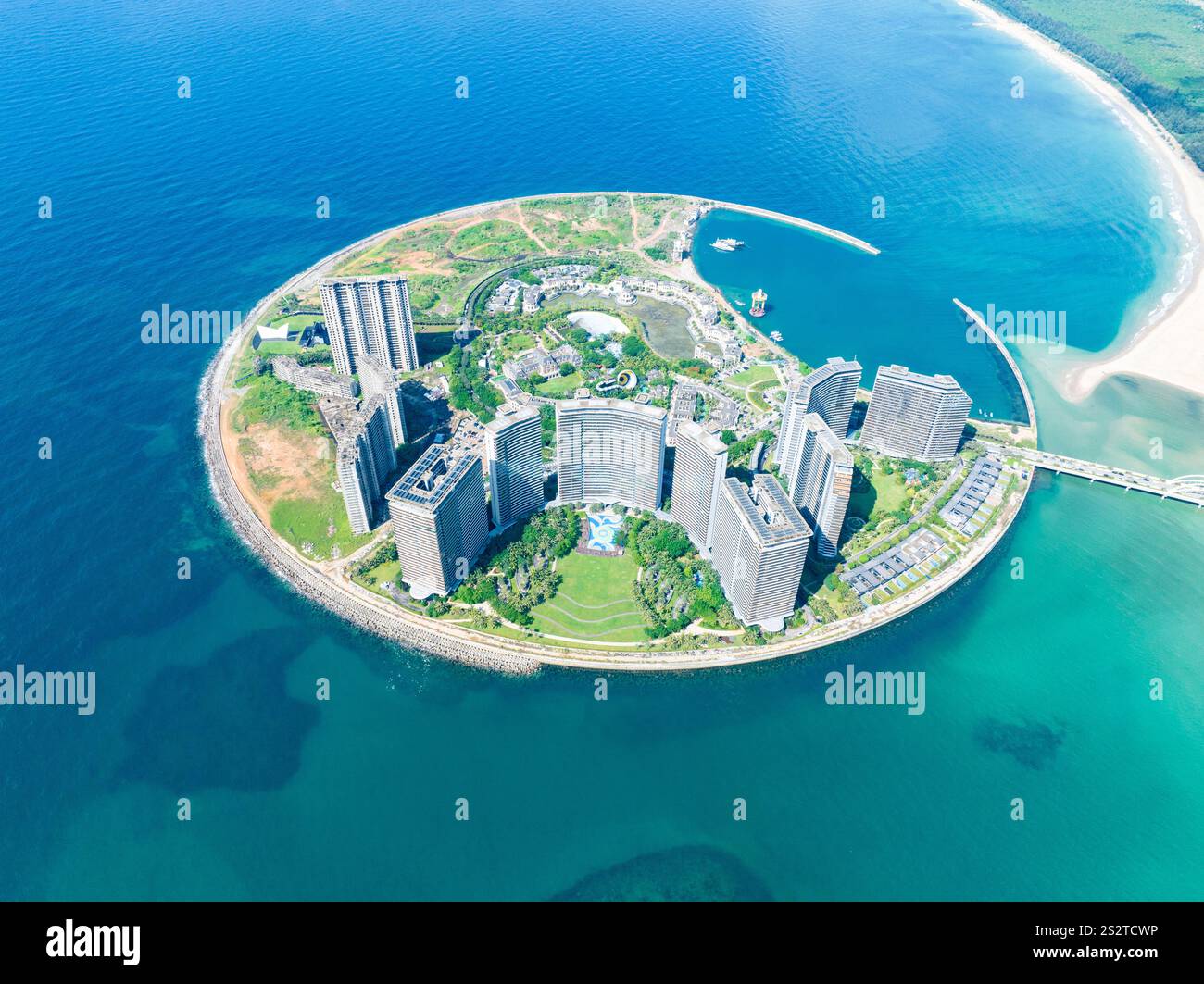 Aerial photography of Sunac Sun Moon Bay in Wanning, Hainan Stock Photo ...