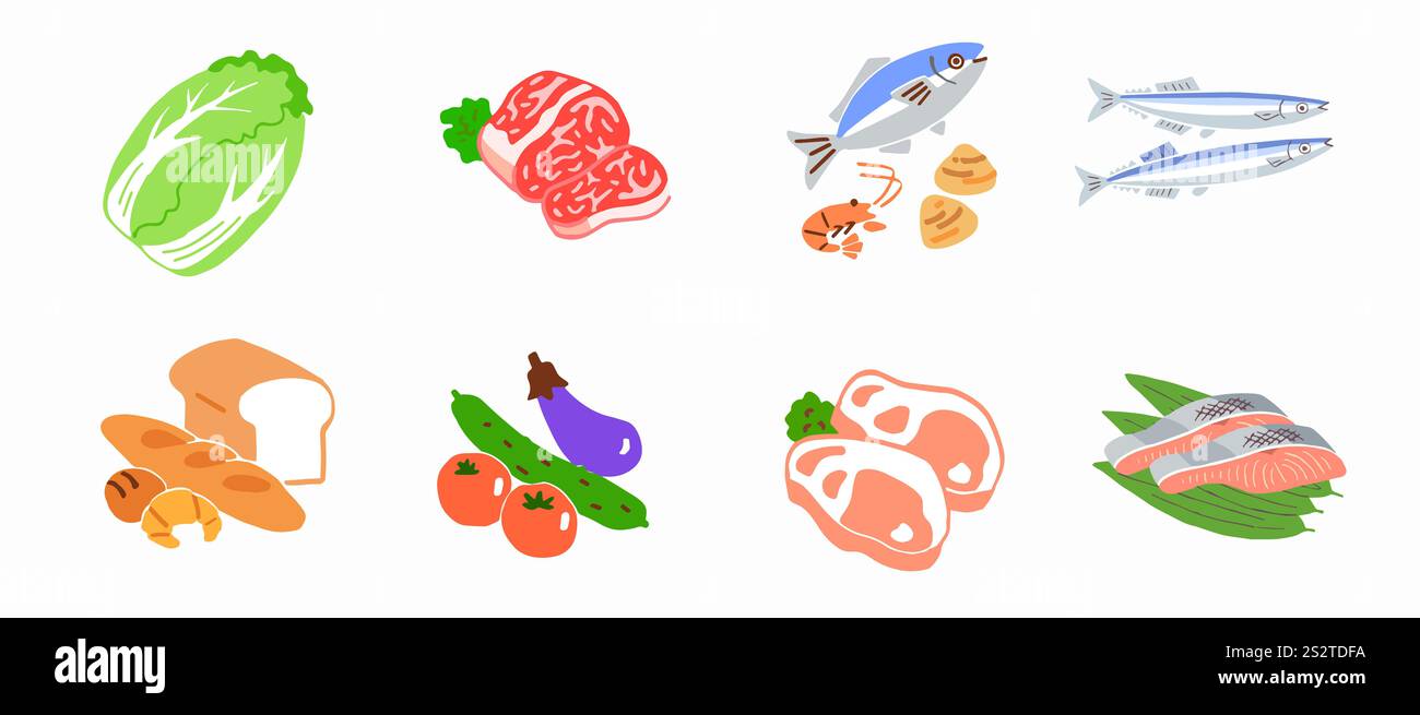 Meat fish vegetables fruit Cut Out Stock Images & Pictures - Alamy