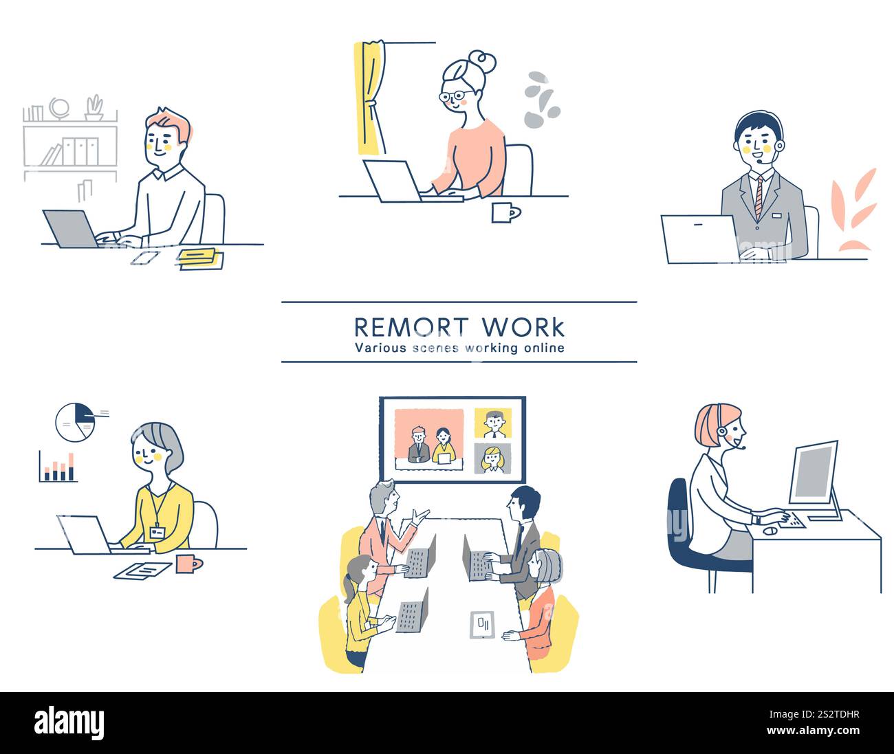 Various remote working scenes Sets Stock Photo - Alamy