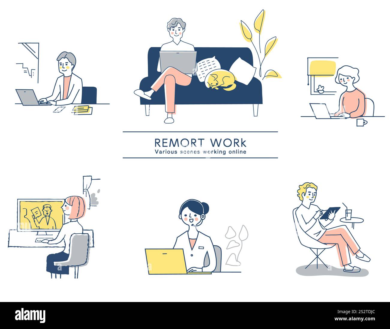 Various remote working scenes Sets Stock Photo - Alamy