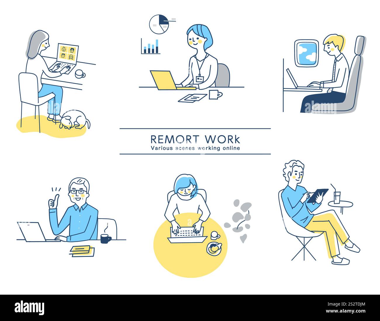 Various remote working scenes Sets Stock Photo - Alamy