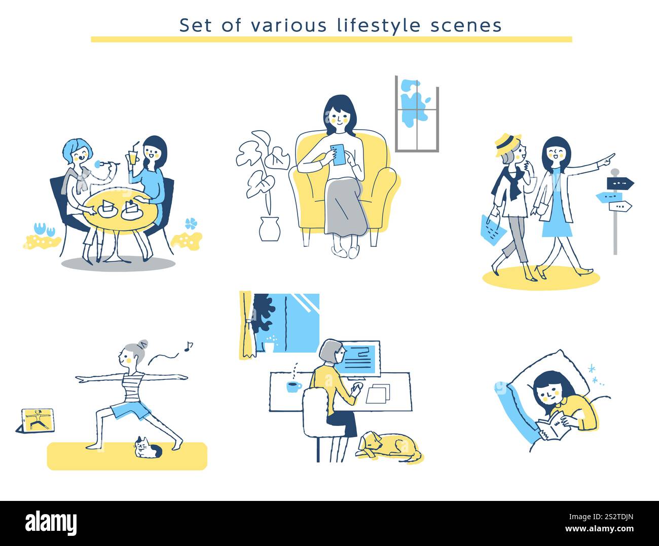 Female Lifestyle Scene Set Stock Photo - Alamy