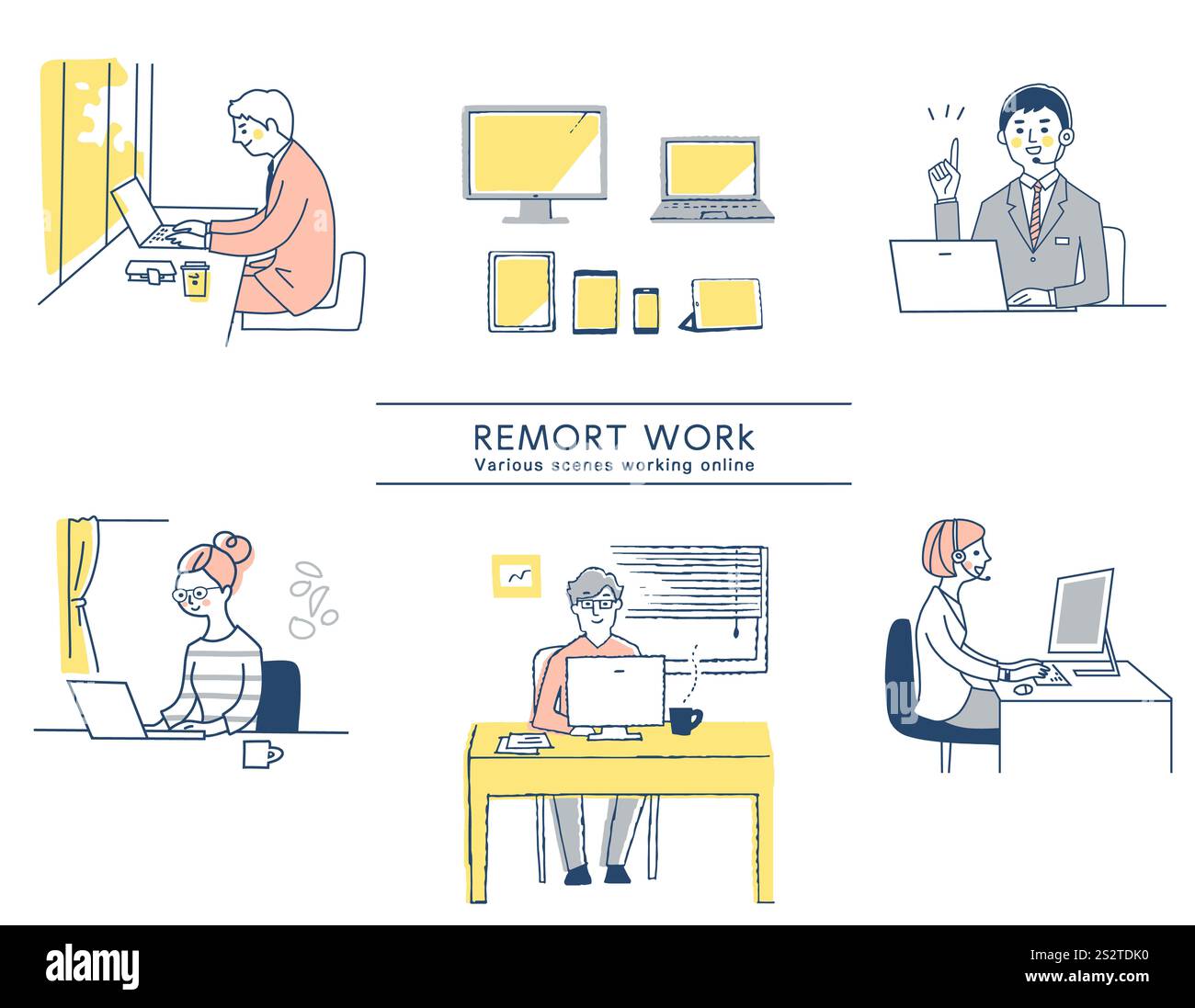 Various remote working scenes Sets Stock Photo - Alamy