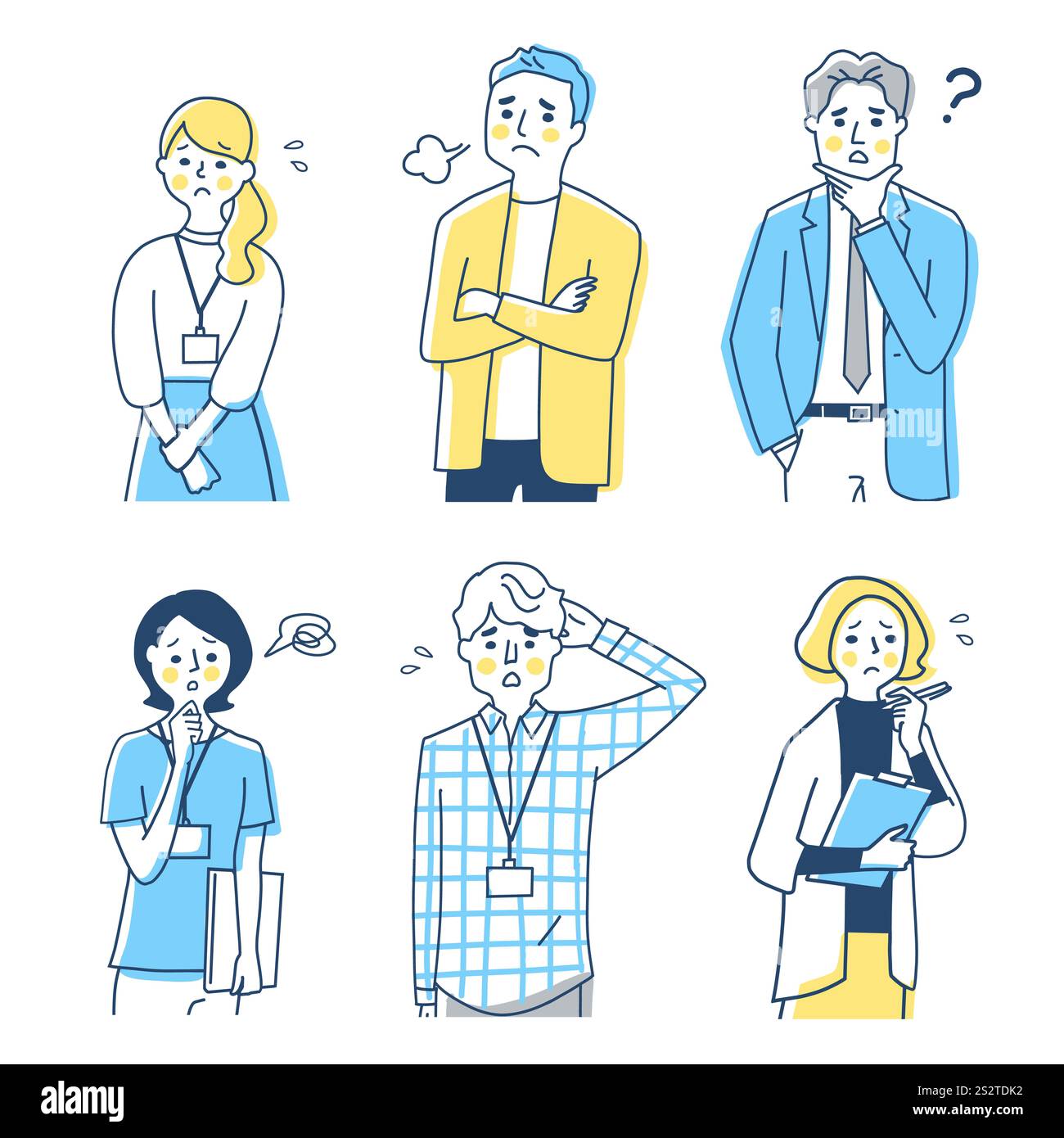 Business person, troubled expression 6 men and 6 women, upper body set ...