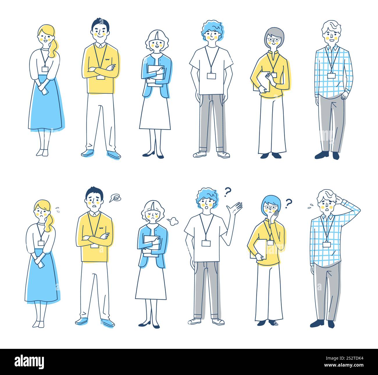 Business person, 6 men and 6 women, full body, 2 facial expressions Set ...