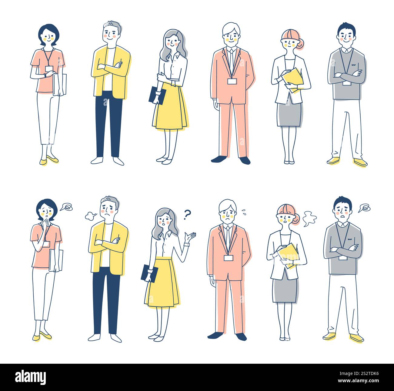 Business person, 6 men and 6 women, full body, 2 facial expressions Set ...